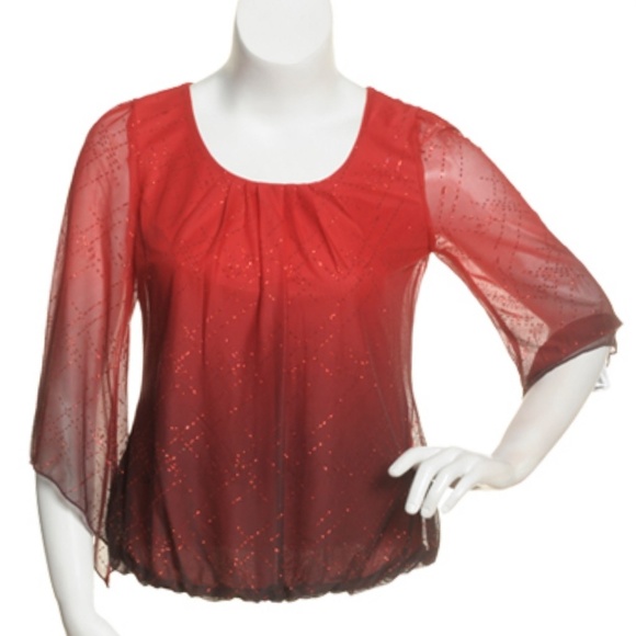 Sara Michelle | Tops | Sara Michelle Ombre Red Black Glitter Blouse ...